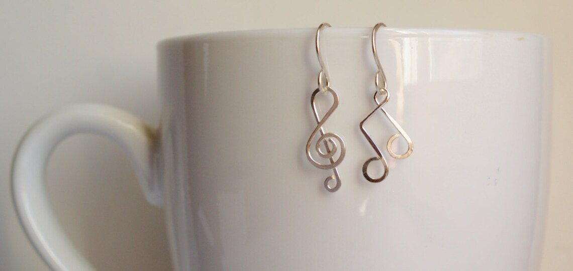 Treble Clef and Eighth Note Earrings, Sterling Silver, Handmade, Music ...