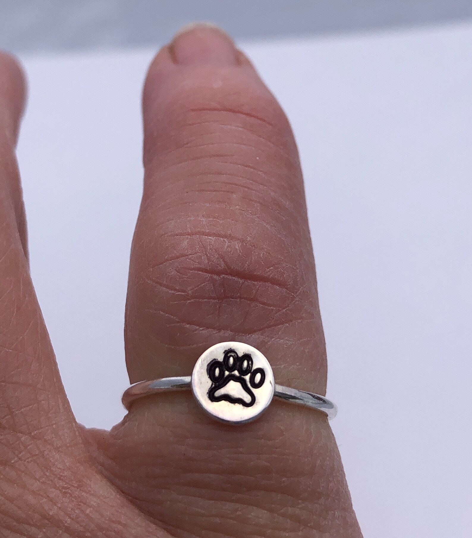 Sterling Silver Paw Print Ring, Hand Stamped Paw Print Ring, Dog Print ...