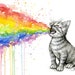 Kitten Puking Rainbow, Funny Cat Art, Cat Watercolor Painting, Rainbow ...