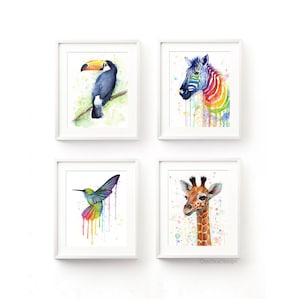 Nursery Wall Art, Rainbow Nursery, Colorful Prints, Animal Watercolor ...