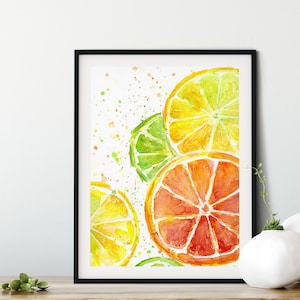 Citrus Fruit Watercolor, Art Print, Food Painting, Lime, Oranges ...