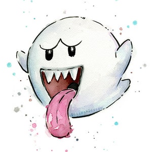 Mario Boo Ghost Watercolor Art Print, Boo Print, Boo Ghost, Mario Fan ...