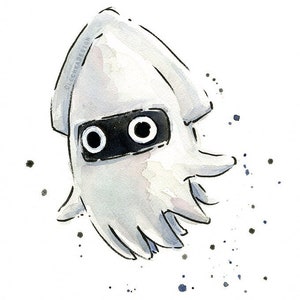 Blooper Squid, Watercolor Art Print, Mario Fan Art, Blooper Print, Geek ...