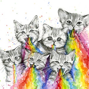 Cat Wall Art, Kittens Puking Rainbows, Rainbow Vomit Animals, Funny ...