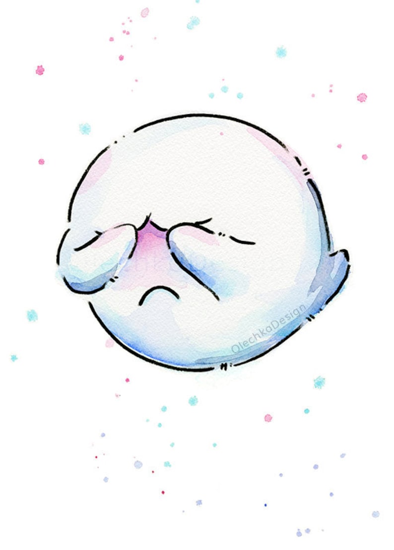 Mario Boo Ghost Watercolor Eyes Closed Mario Wall Art Nintendo | Etsy