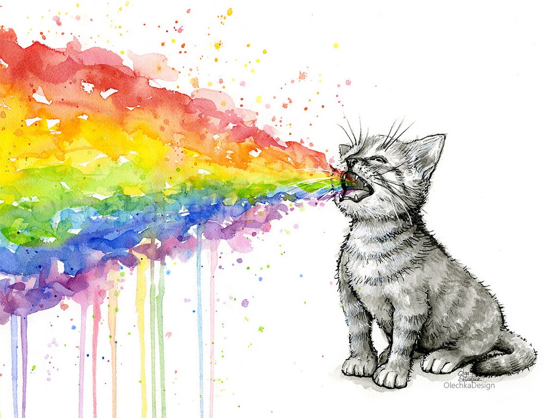 Rainbow Puking Cats Cat Wall Art Cat Art Prints Cat Print | Etsy