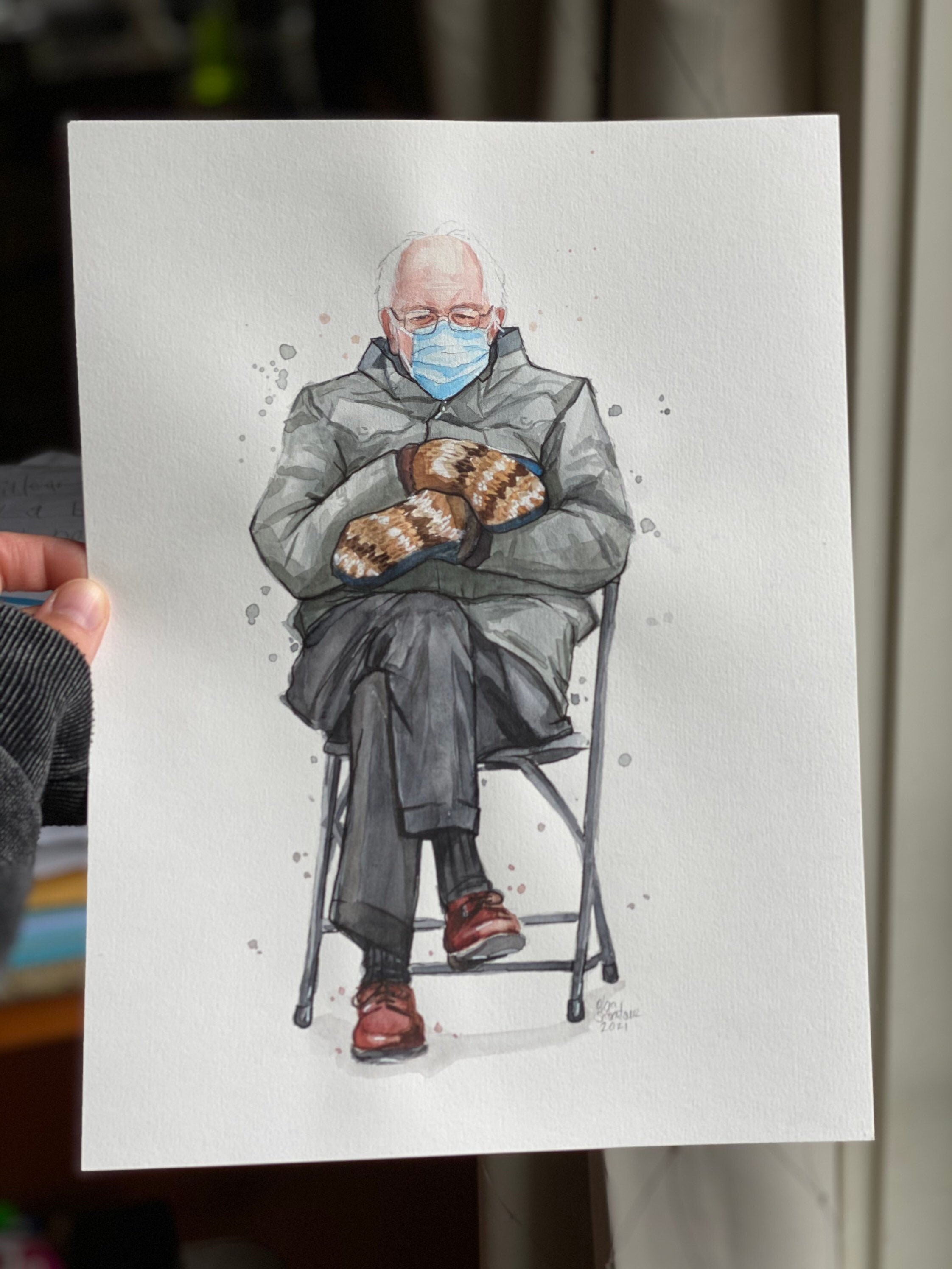 Bernie Sanders en Mittens Painting Bernie Mittens Art Bernie - Etsy España
