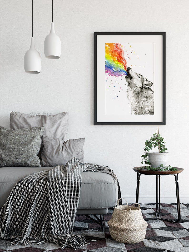 Wolf Watercolor Rainbow Animal Howling Wolf Art Print Wolf - Etsy