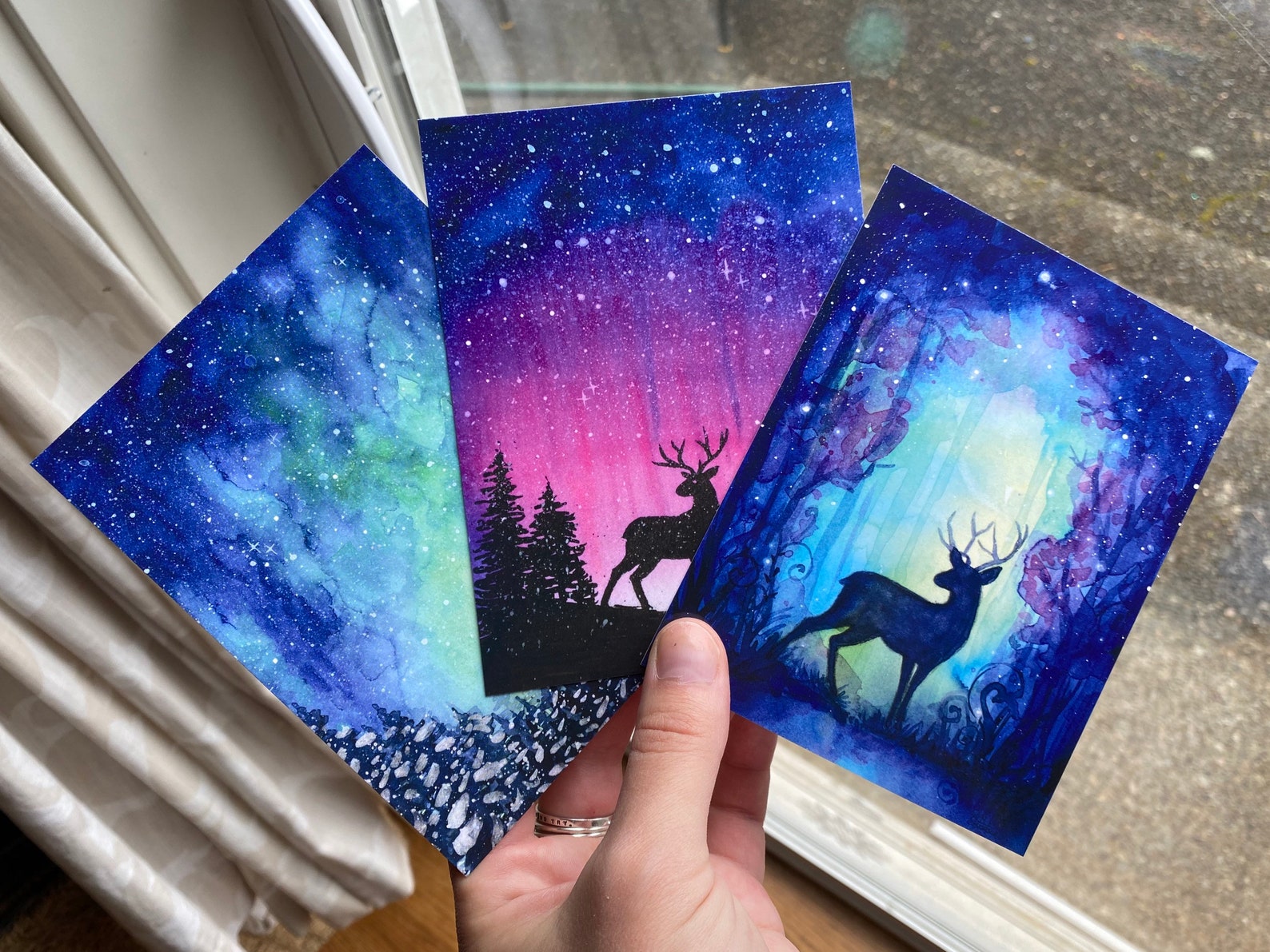 Postcards, Galaxy Cards, Galaxy Gift, Christmas Postcards, Watercolor ...