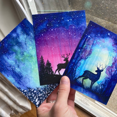 Galaxy Postcards Postcard Set Watercolor Cards Set of 5 - Etsy