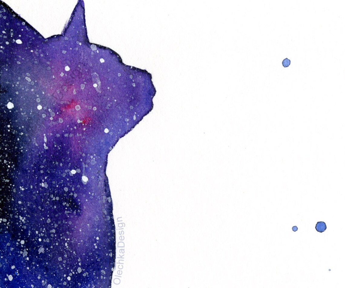 Galaxy Cat Space Cat Watercolor Galaxy Cat Print Cat Wall - Etsy