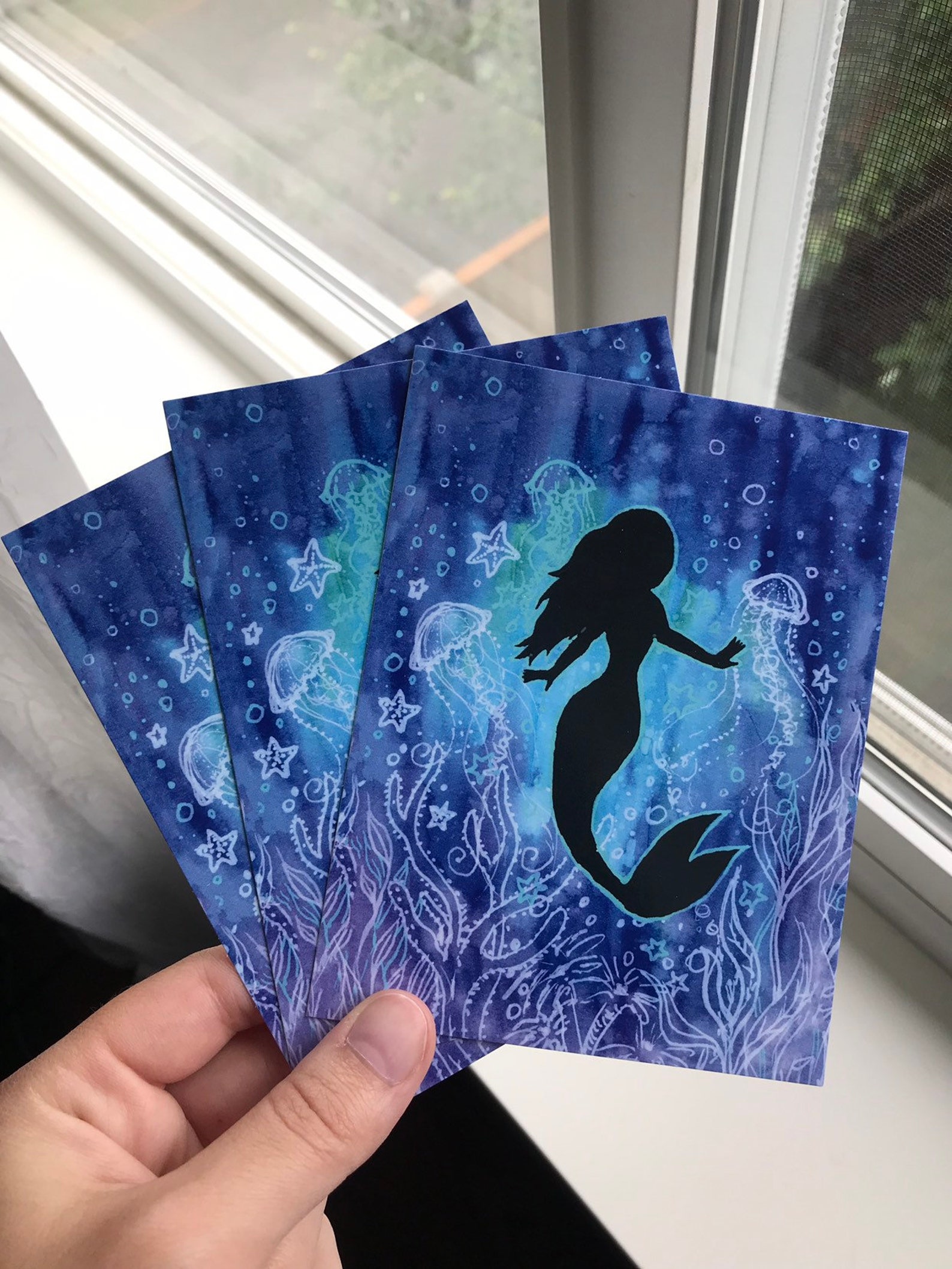 Postcards Mermaid Postcards Mermaid Cards Watercolor - Etsy