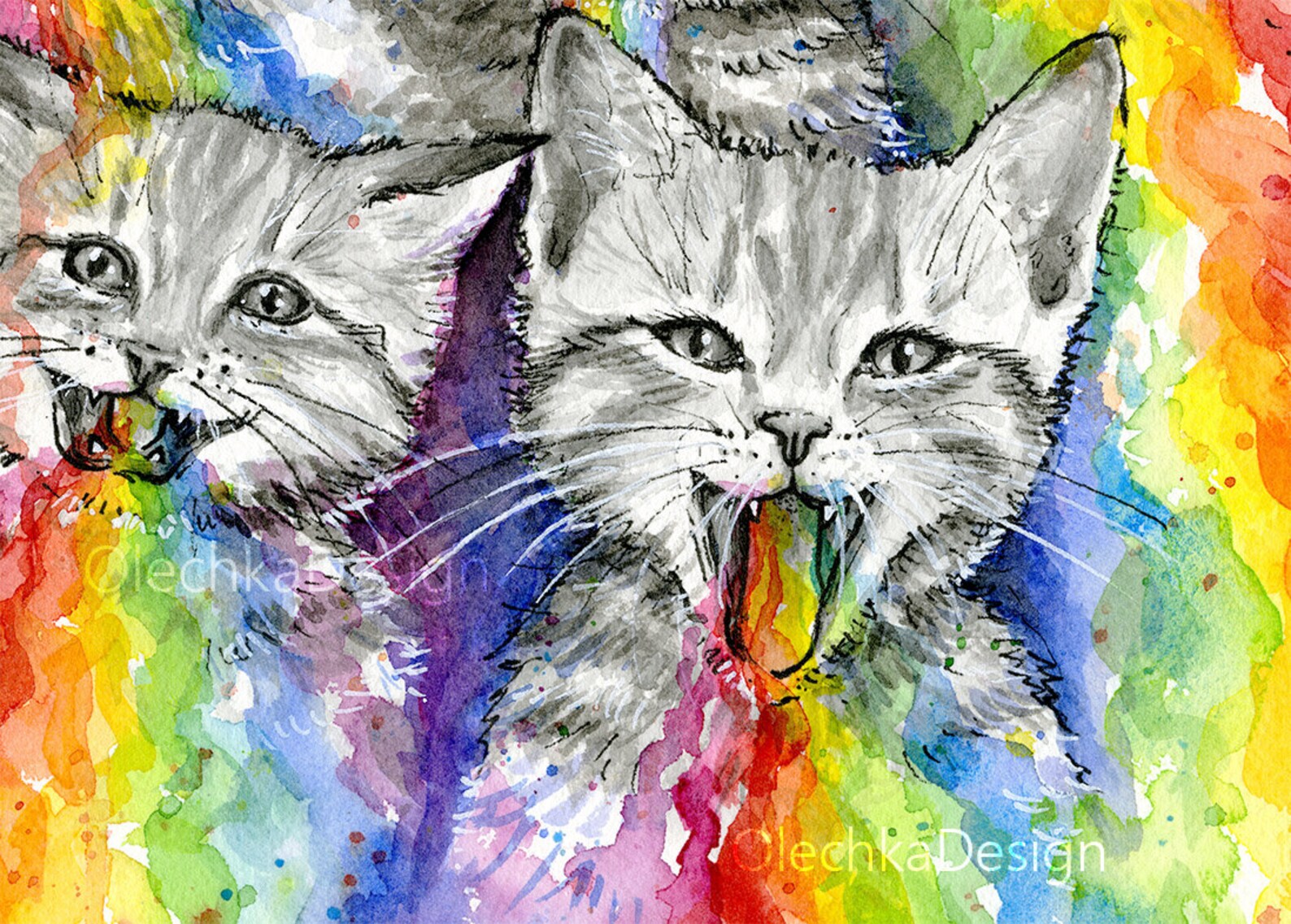 Cat Wall Art, Kittens Puking Rainbows, Rainbow Vomit Animals, Funny ...