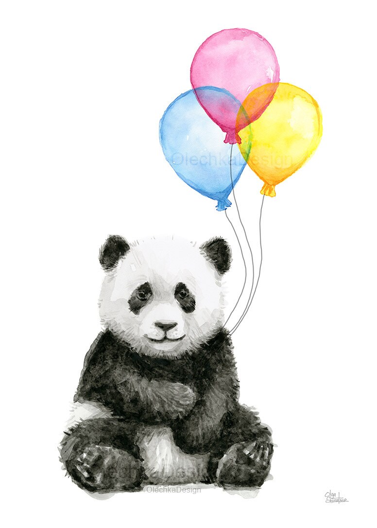 Panda With Balloon Art, Panda Wall Art, Panda Art Print, Baby Panda ...