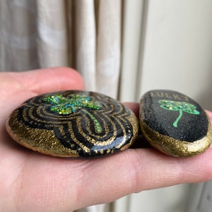 Painted Rocks, Clover Rocks, Four Leaf Clover Art, Lucky Charm, Glitter ...