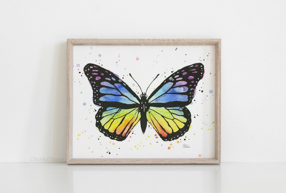 Rainbow Butterfly Watercolor Painting, Giclee Art Print - Etsy