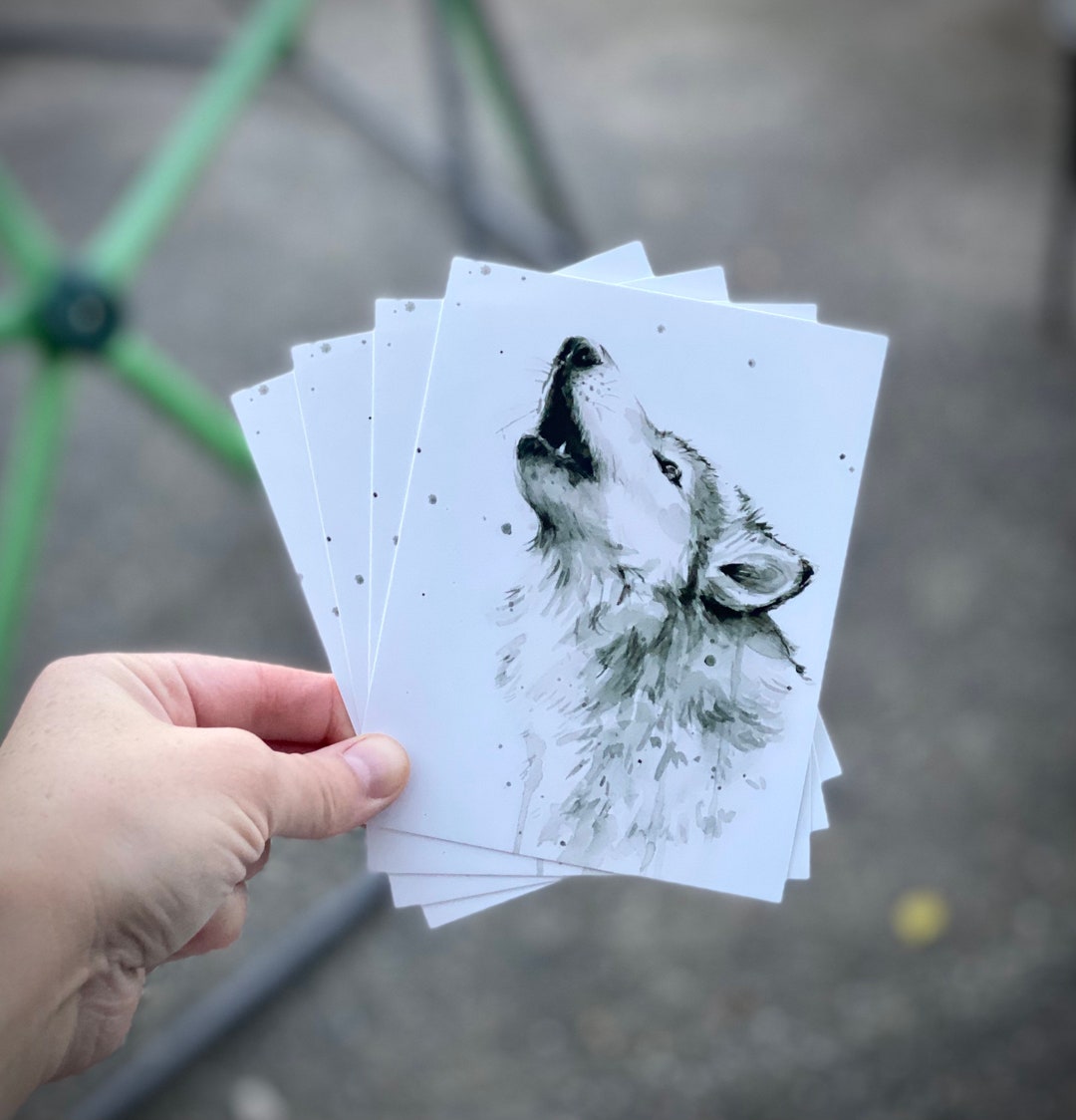 Wolf Postcards, Watercolor Postcards, Howling Wolf Art, Wolf Watercolor ...