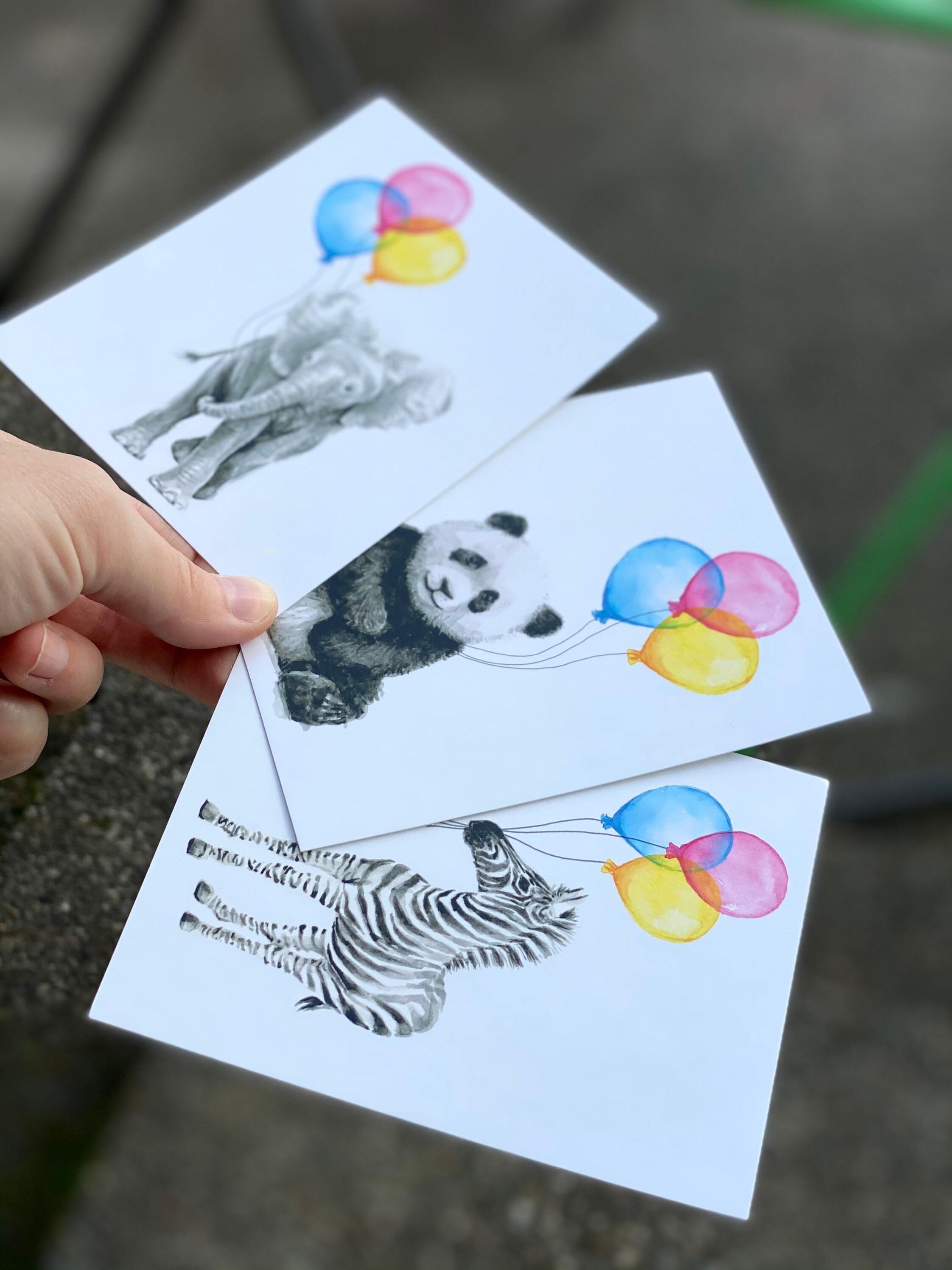 Animal Postcards Baby Animal Cards Animals With Balloons | Etsy