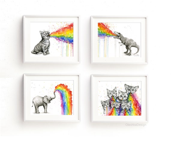 Rainbow Animals Prints Rainbow Watercolor Animals Rainbow - Etsy