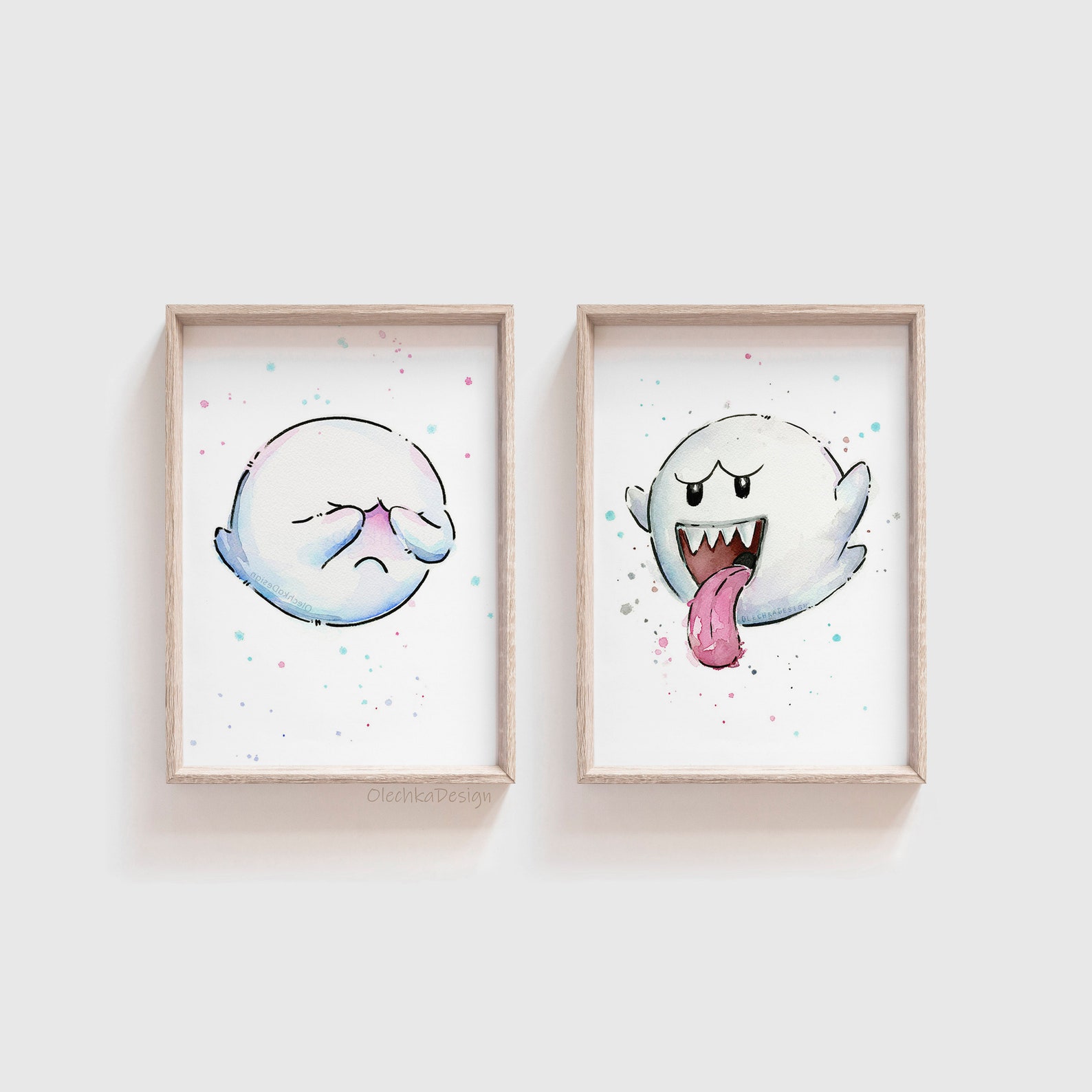 Boo Mario Watercolor Art Prints, Gamer Decor (set of 2) - Etsy