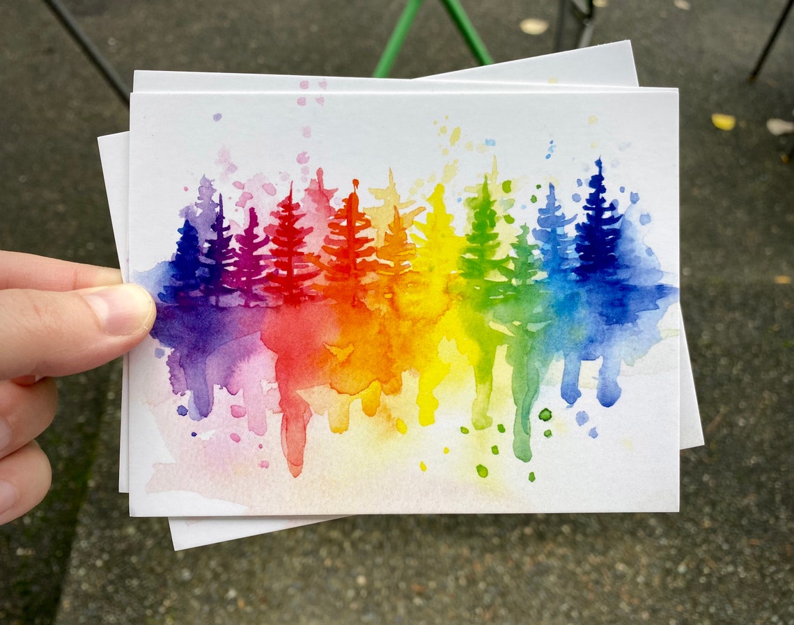 Rainbow Forest Postcards Colorful Postcards Rainbow Trees - Etsy