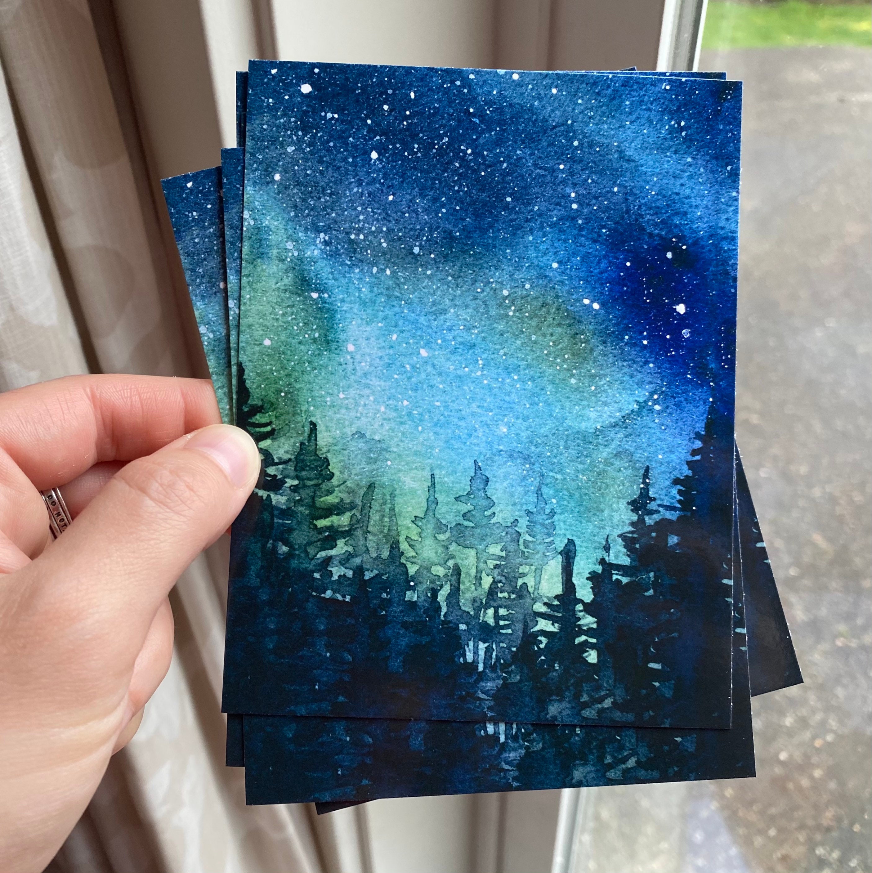 Galaxy Watercolor Postcards Set of 5, Northern Lights Aurora Borealis ...