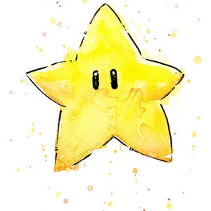 Mario Invincibility Star Watercolor Art Print Geek Videogame - Etsy