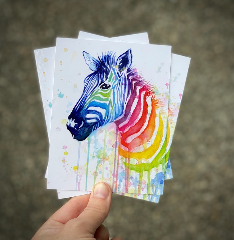 Rainbow Zebra Card Zebra Postcards Zebra Cards Colorful - Etsy