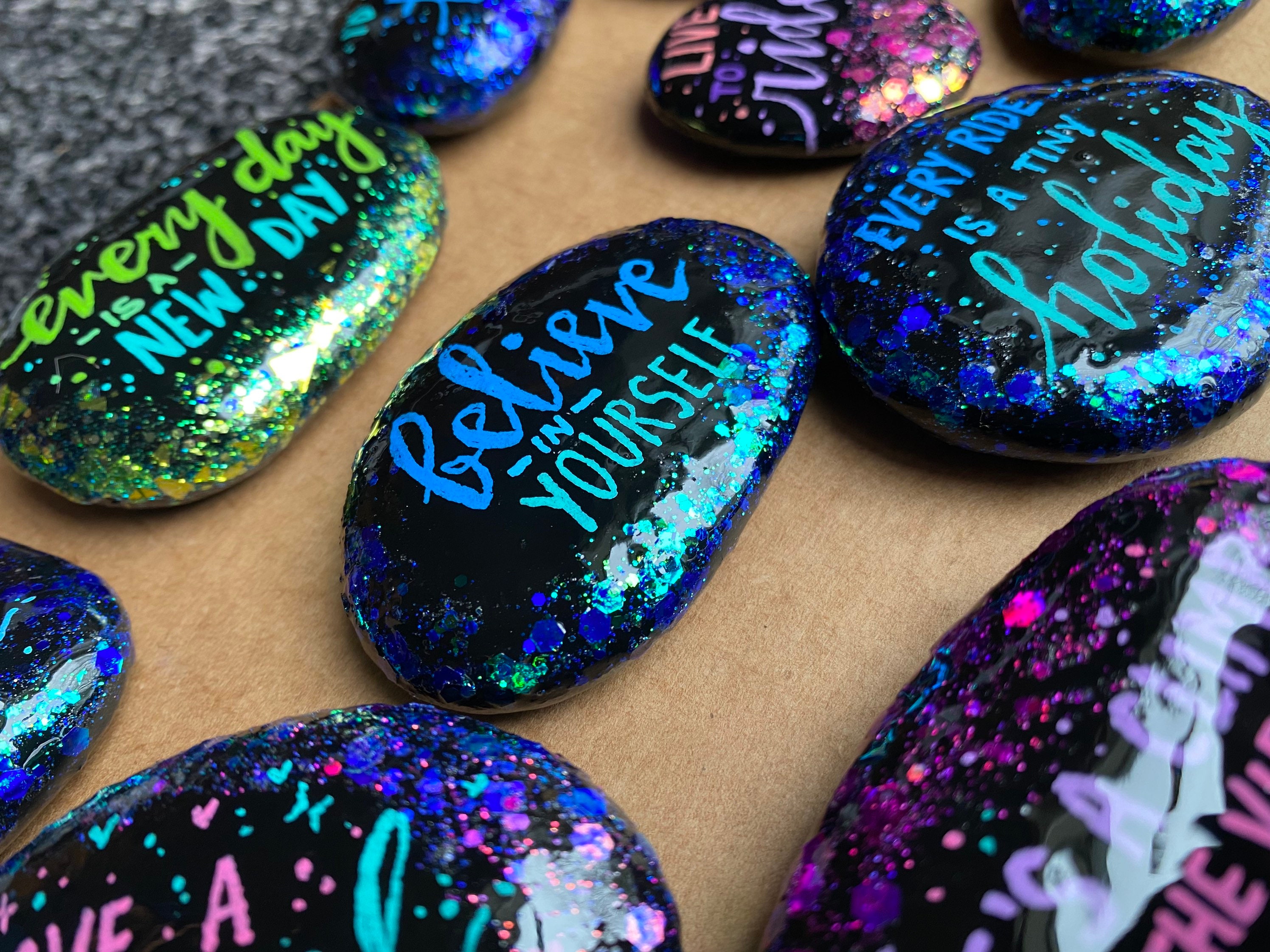 Positive Painted Rock, Holographic Glitter, Kindness Gift - Etsy