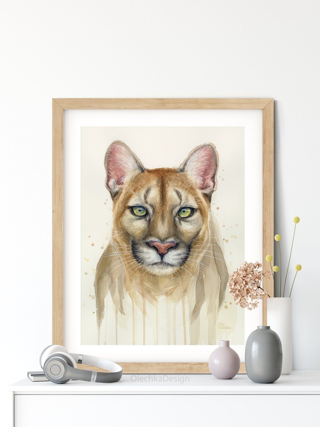 Puma Watercolor Art Print, Puma Art, Large Cat Art, Wild Cat Painting ...