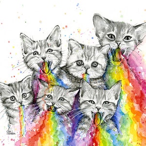 T-rex Dinosaur Rainbow Puke Art Print, T-rex Vomit, Funny Colorful ...
