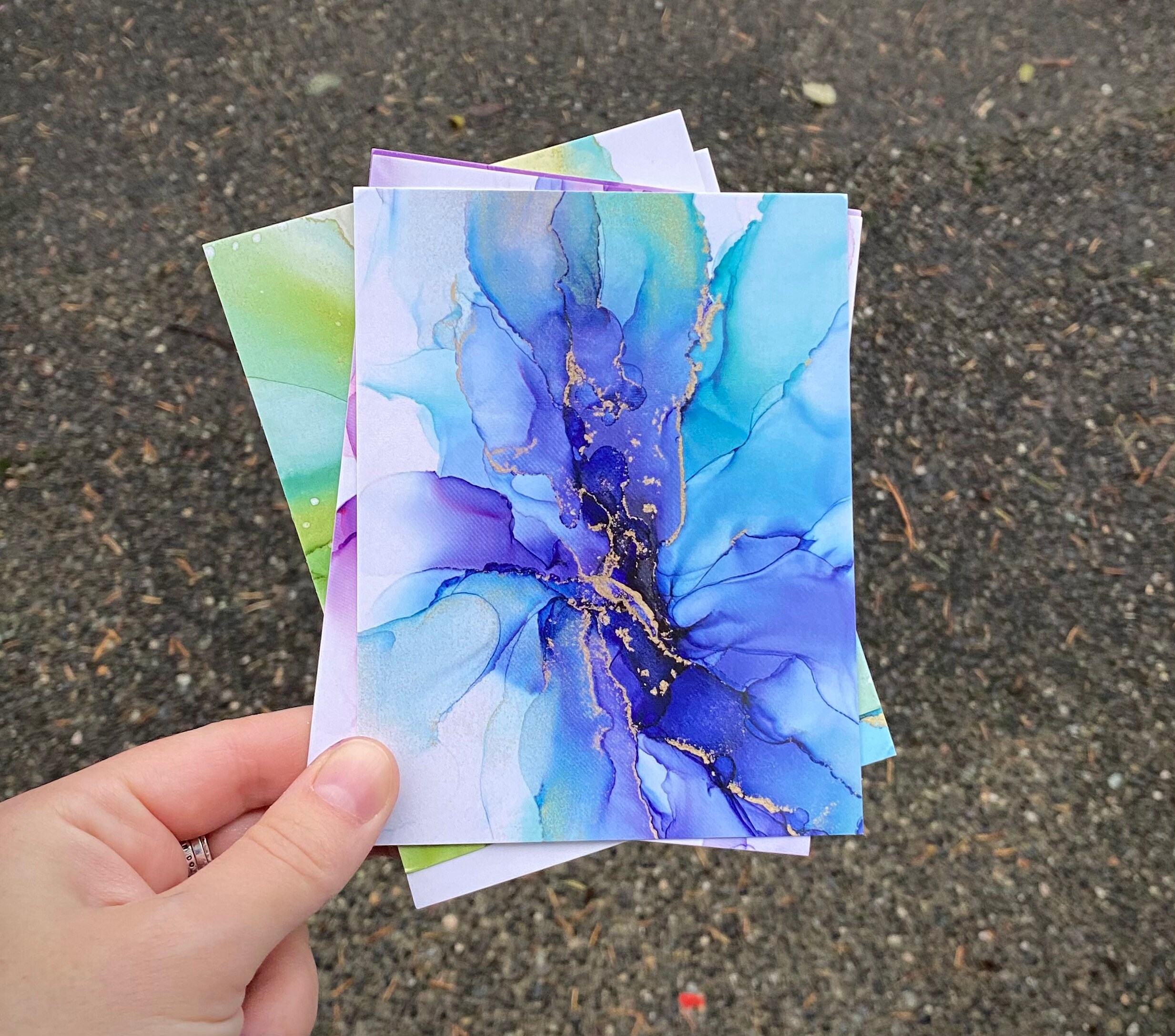 Abstract Art Postcards, Set of 5 Cards, Fluid Art Painting, Abstract ...