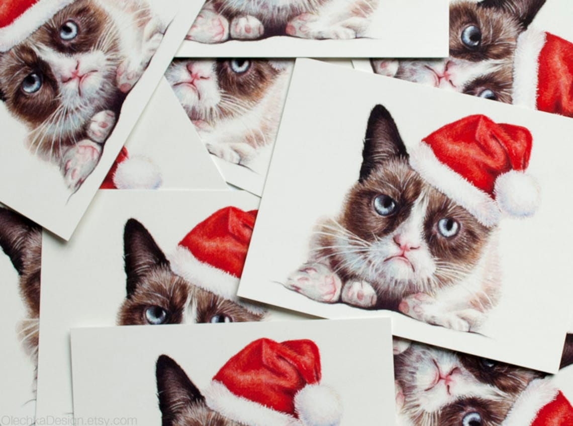Cat Christmas Cards Grumpy Cat Santa Postcard Grumpy Santa - Etsy