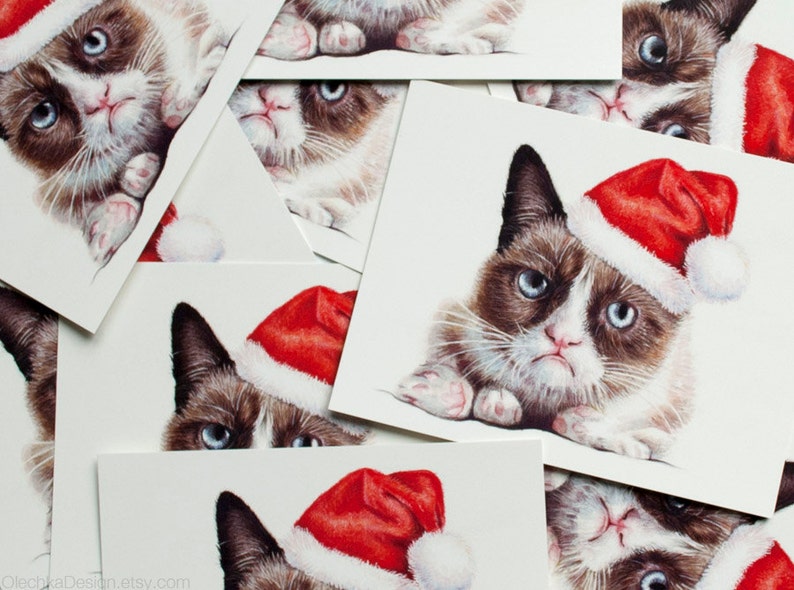 Cat Christmas Cards Grumpy Cat Santa Postcard Grumpy Santa - Etsy