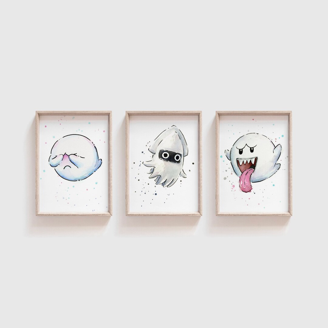 Boo and Blooper Watercolor Prints, Mario Fan Art Set - Etsy