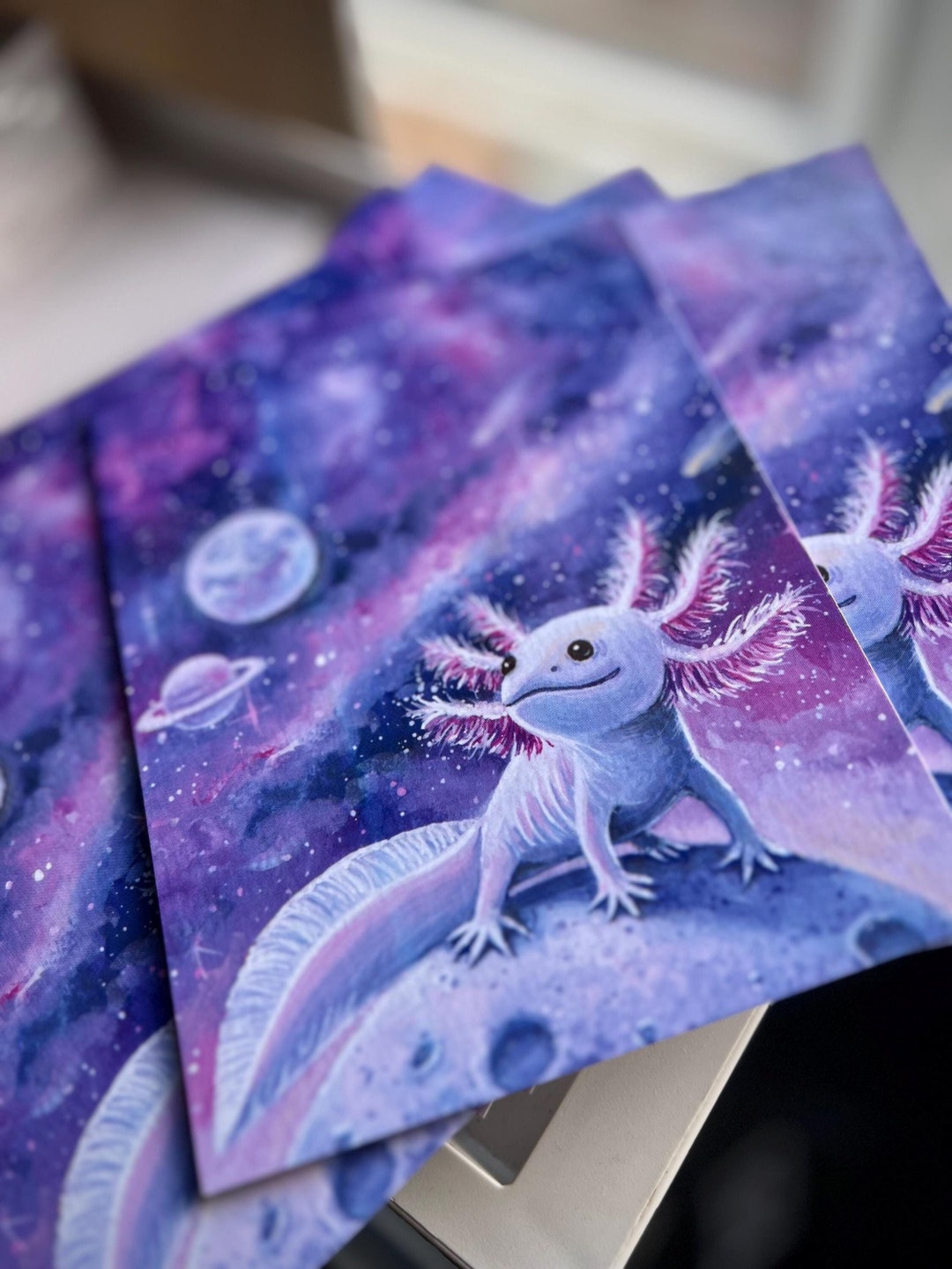 Axolotl in Space Watercolor Postcards, Galaxy Art, Set of 5 - Etsy