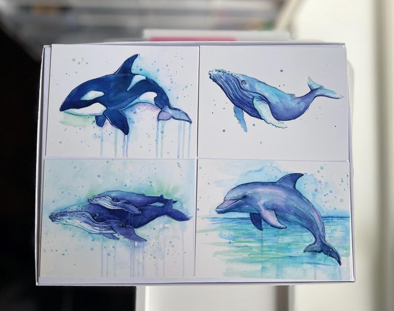 Postcards Set, Watercolor Cards, Sea Creatures, Dolphin Cards, Whales ...