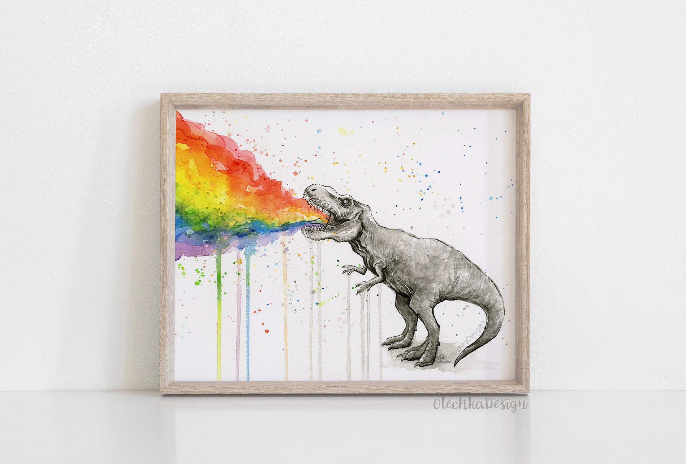 T-rex Dinosaur Rainbow Puke Art Print, T-rex Vomit, Funny Colorful ...