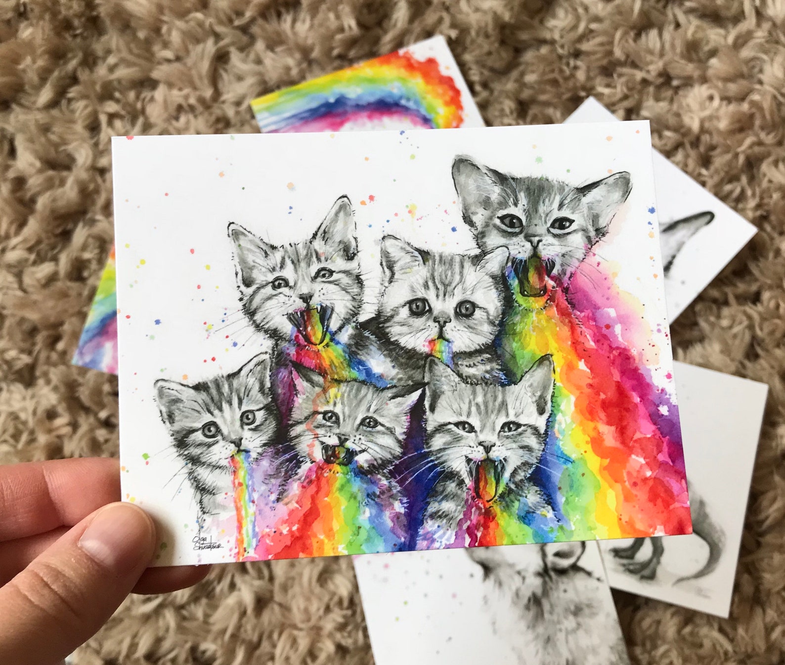 Rainbow Animals Watercolor Postcards Set of 6 Funny - Etsy