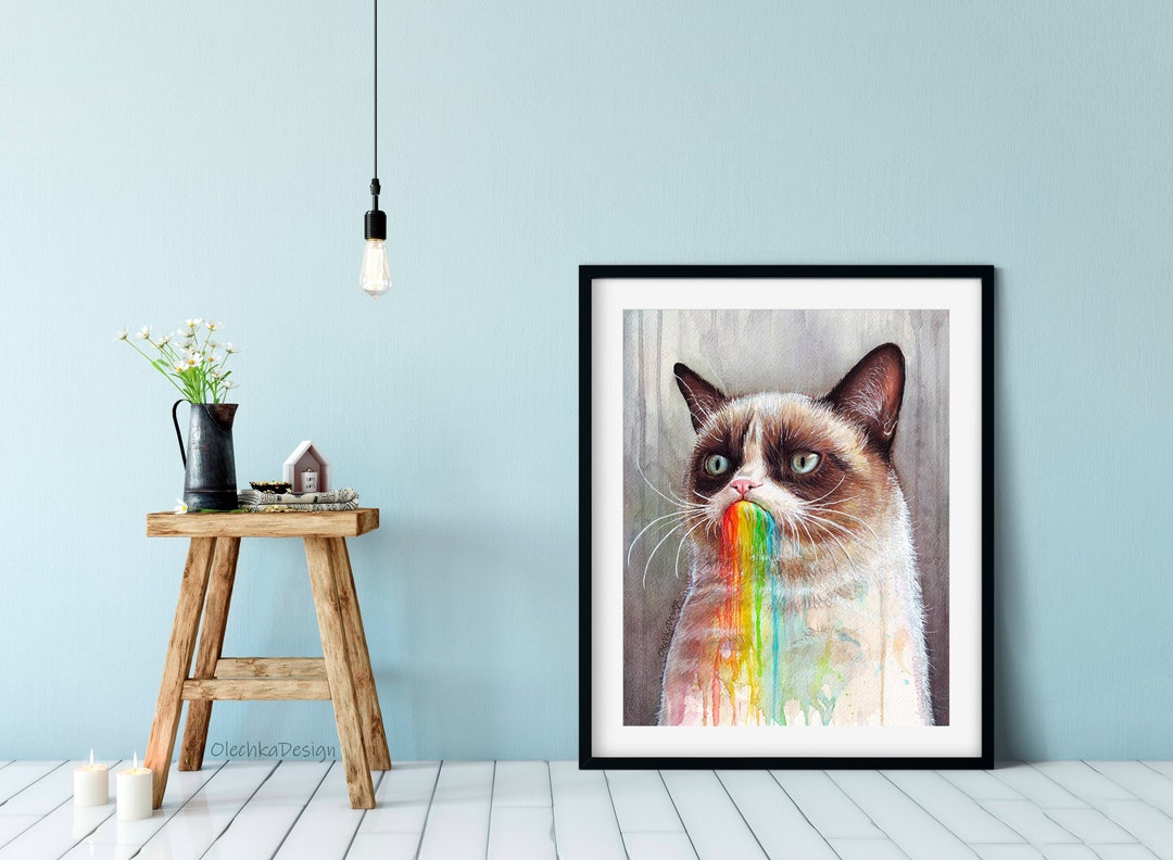 Grumpy Cat Art, Grumpy Cat Gift, Grumpy Cat Painting, Grumpy Cat Wall ...