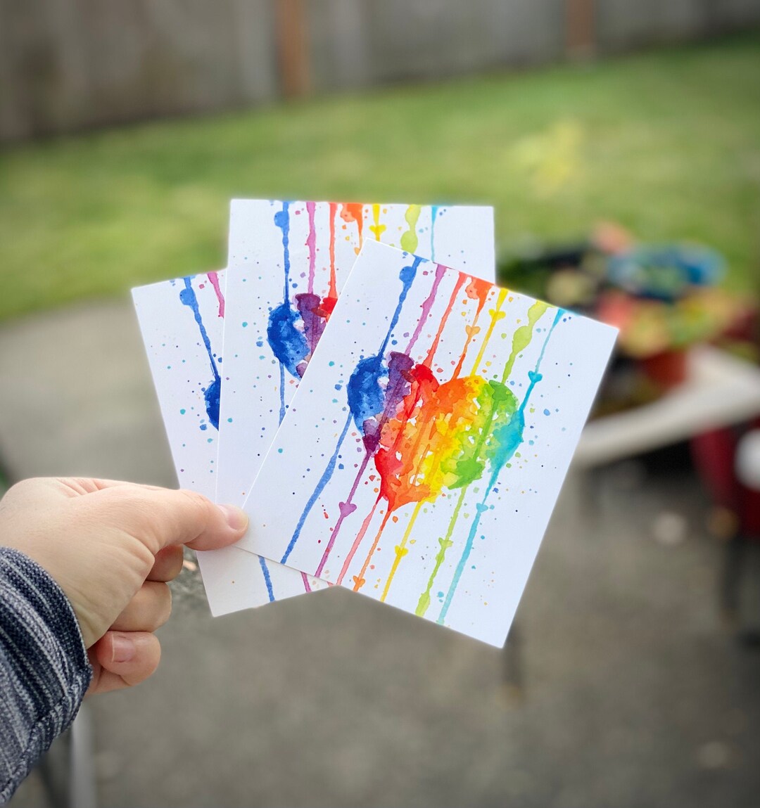 Rainbow Heart Postcards, Colorful Postcards, Rainbow Art, Watercolor ...