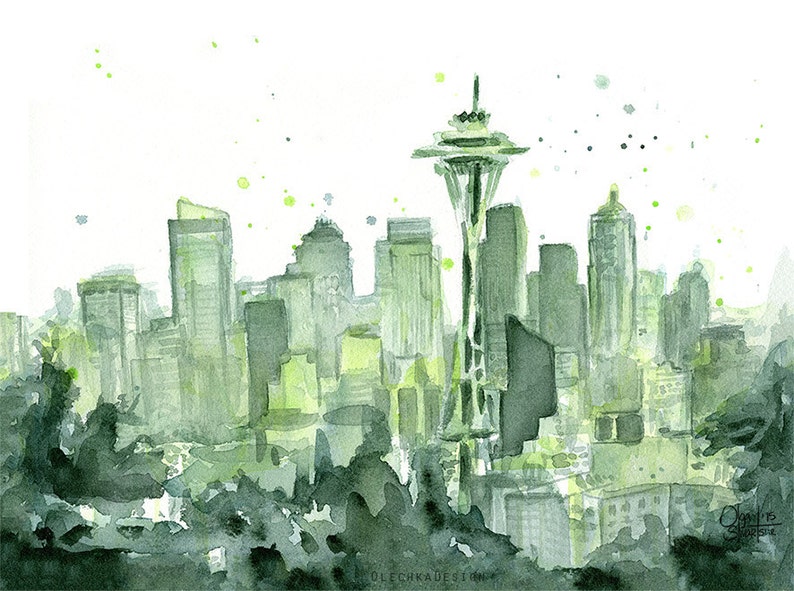 Seattle Art Seattle Watercolor Painting Seattle Art Print - Etsy