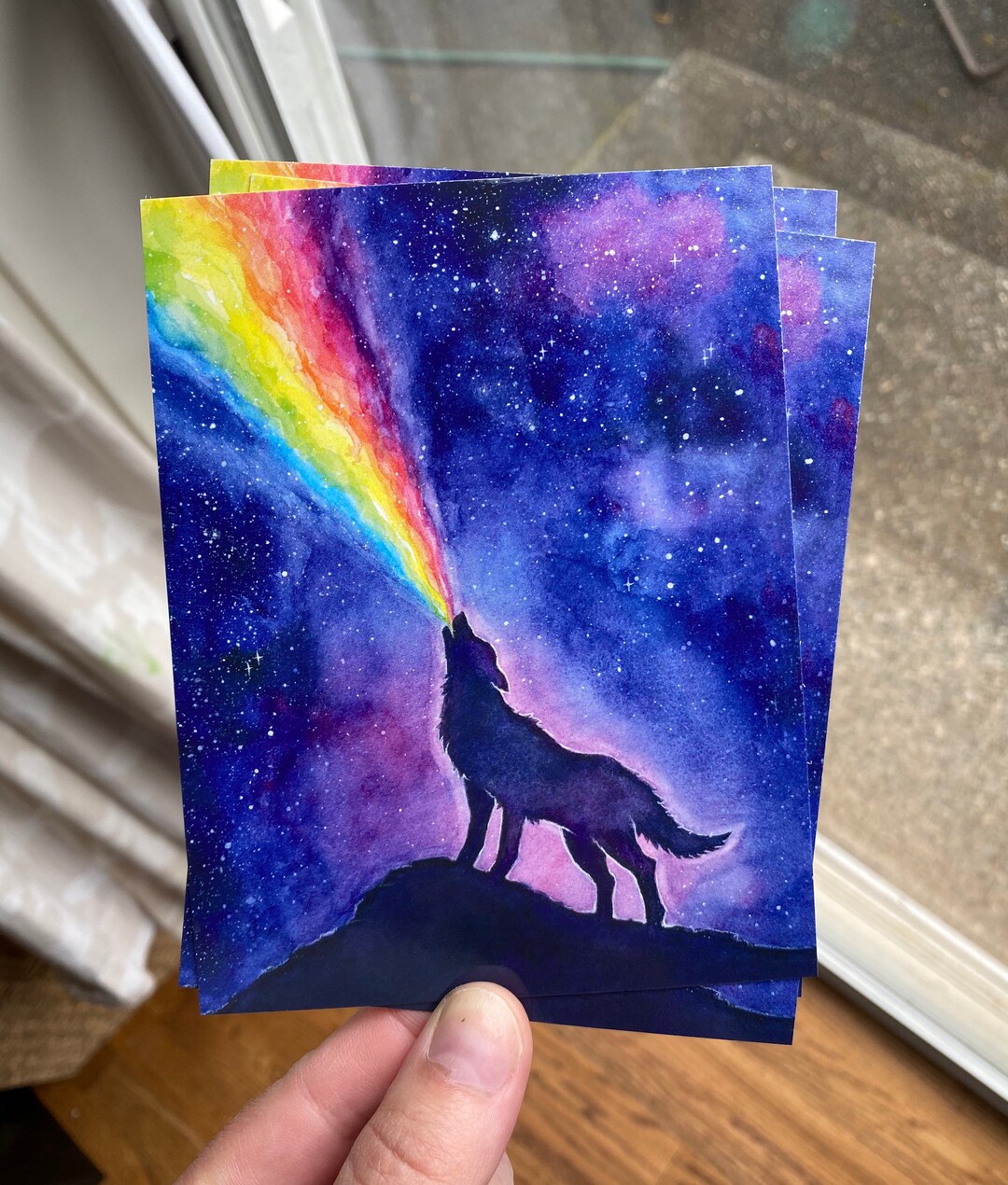 Galaxy Wolf, Postcards, Watercolor Postcards, Howling Wolf, Watercolor ...
