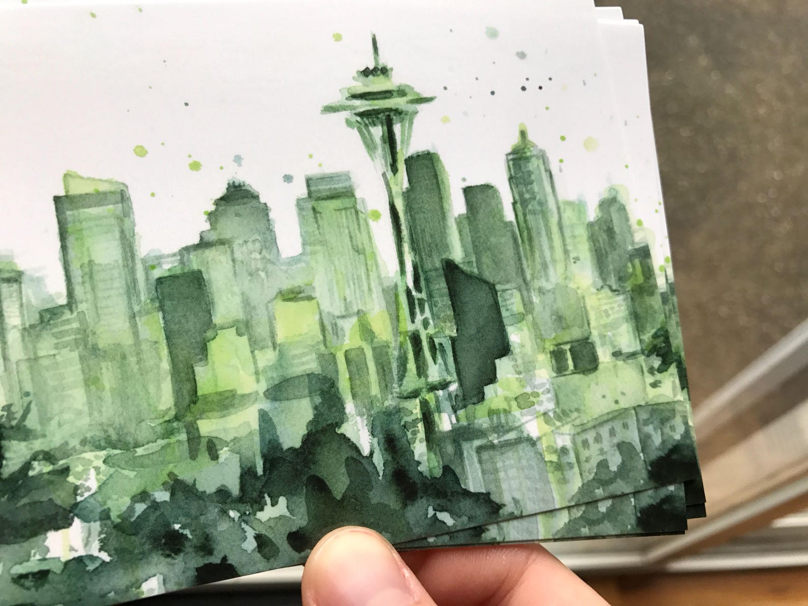 Seattle Postcards Seattle Skyline Cards Seattle Watercolor | Etsy