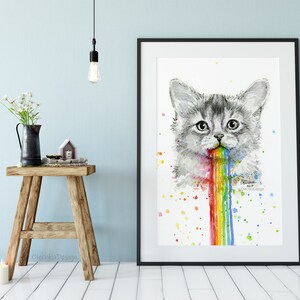 Kitten Vomits Rainbows, Rainbow Puke, Cute Kitten, Watercolor Kitten ...