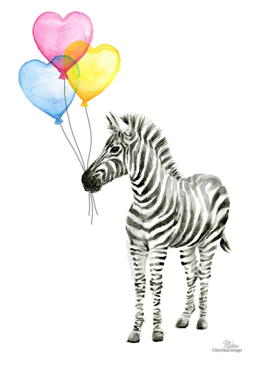 Zebra Art Print Zebra Nursery Print Animal Balloons Zebra | Etsy