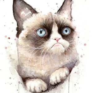 Grumpy Cat Watercolor Art Print Cat Painting Animal - Etsy