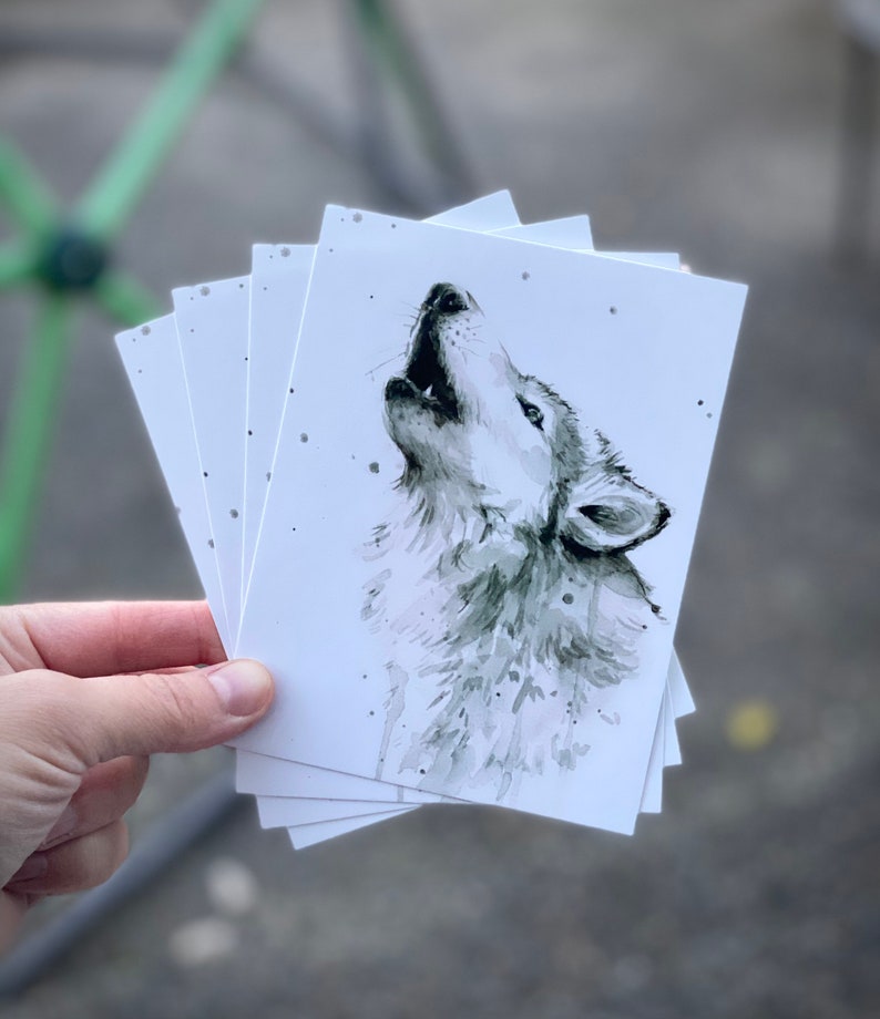 Wolf Postcards Watercolor Postcards Howling Wolf Art Wolf - Etsy