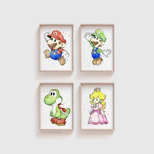Luigi Portrait Watercolor Art Print, Luigi Fan Art, Gamer Art, Geek ...
