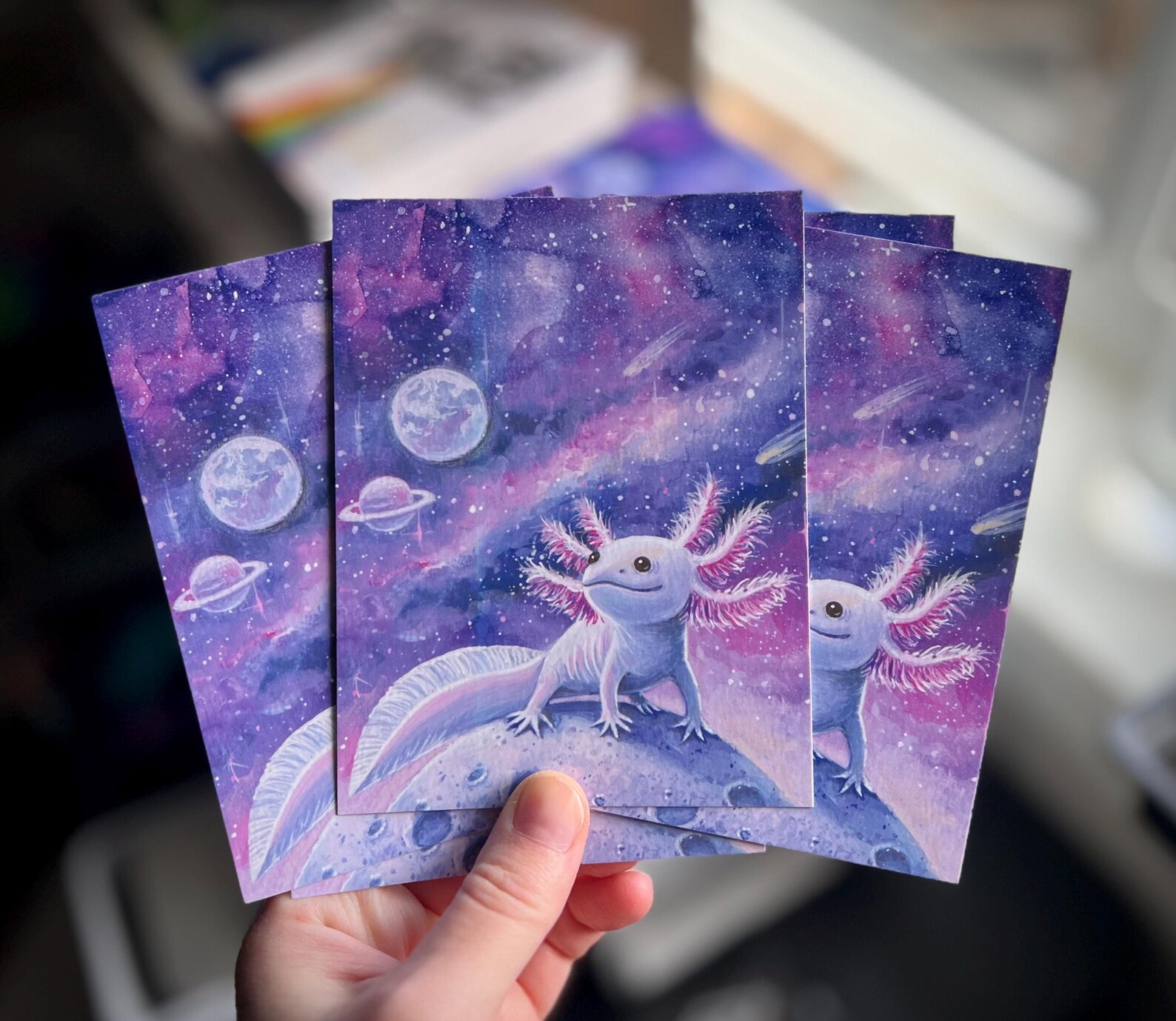 Axolotl in Space Watercolor Postcards, Galaxy Art, Set of 5 - Etsy